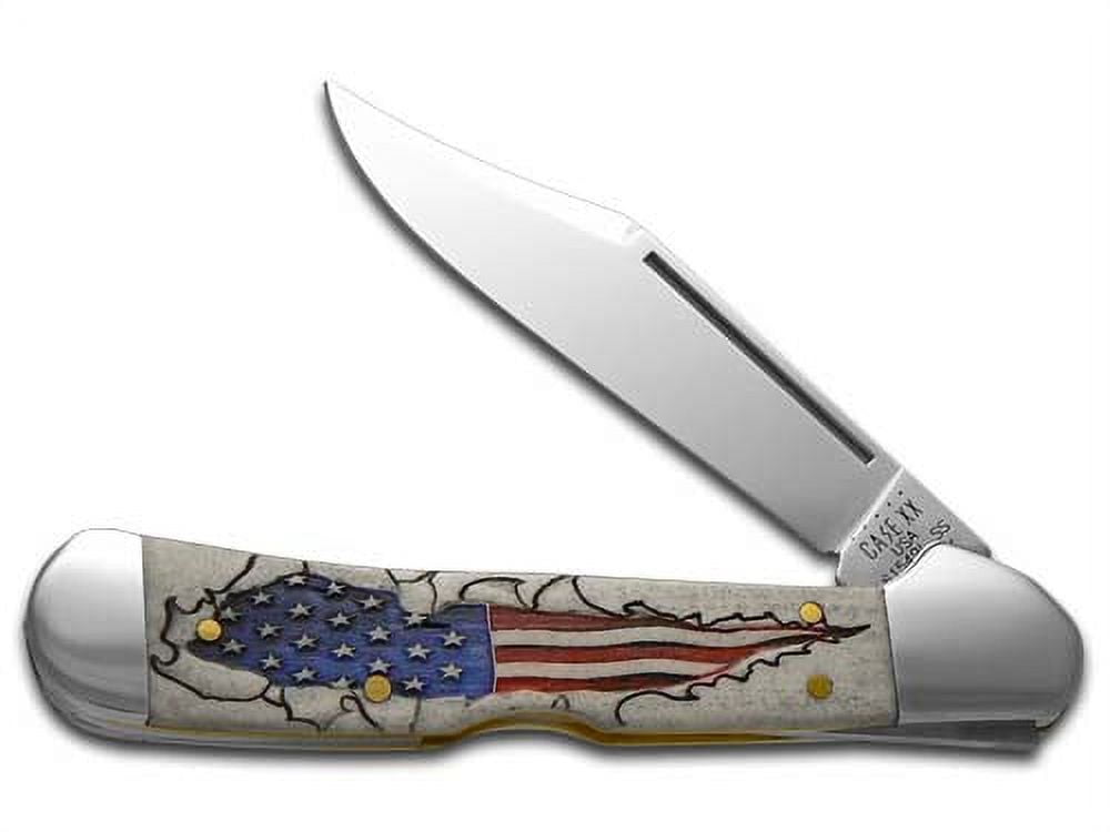 Case xx Natural Bone US Flag Copperlock Stainless Pocket Knife Knives ...