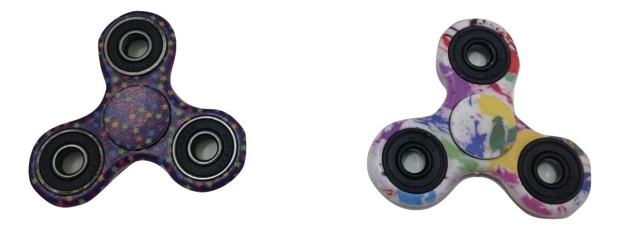 Tri Fidget Spinner Toy Set of 2 Stars & Color Swirl Pattern Hand ...