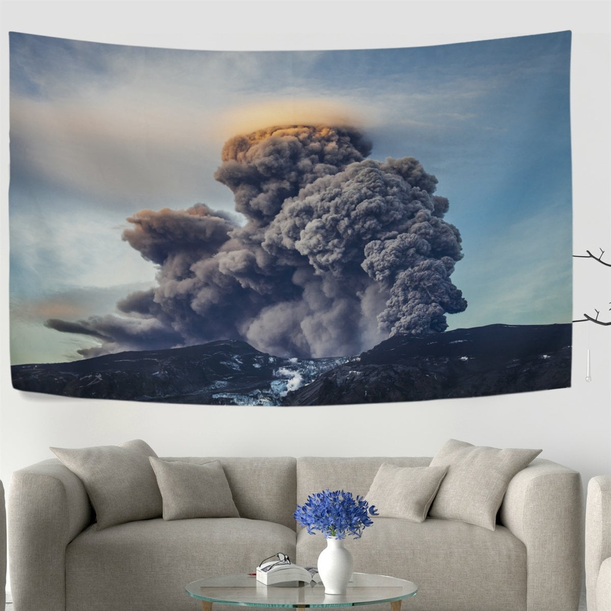 POPCreation Wall Tapestry Volcano Cloud Iceland Dorm Throw Bedroom ...