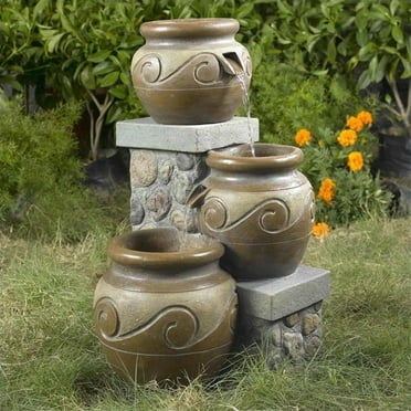 Pemberly Row Resin Multi Pots Patio Outdoor Water Fountain with Planter ...