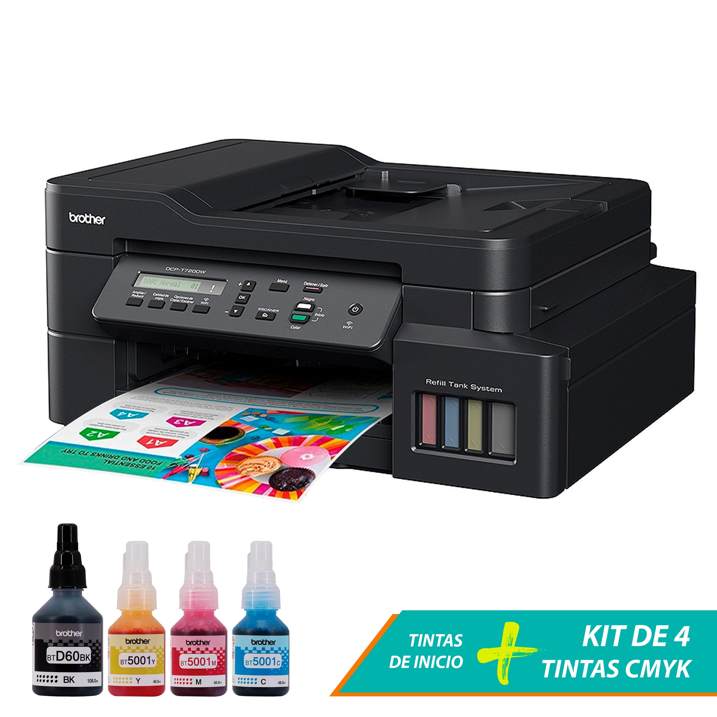 MULTIFUNCIONAL BROTHER DCP-T720DW INKBENEFIT COLOR 26 PPM WIFI USB DUPLEX ADF + KIT DE TINTAS ...