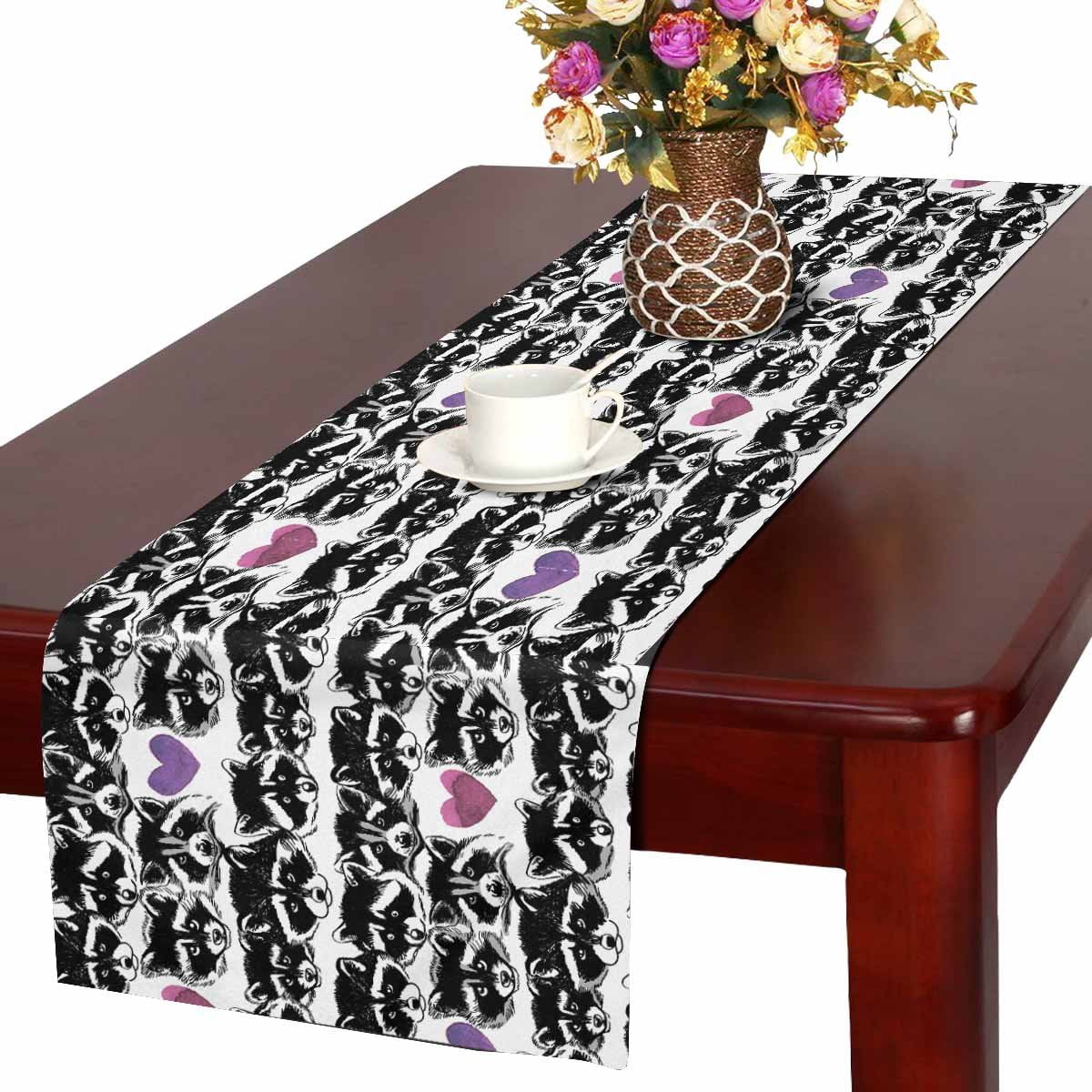 MKHERT Cute Cartoon Raccoon Table Runner, Black and White Table Cloth ...