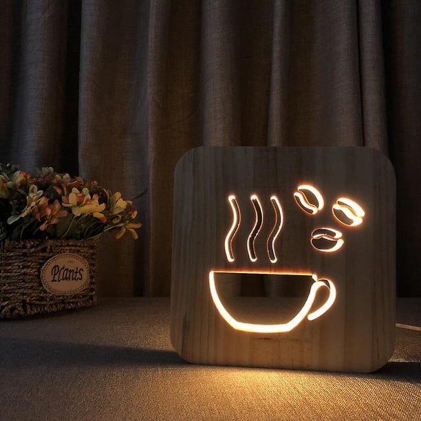 Coffee Night Light For Kids Wooden 3d Lamp Creative Wooden Lights ...