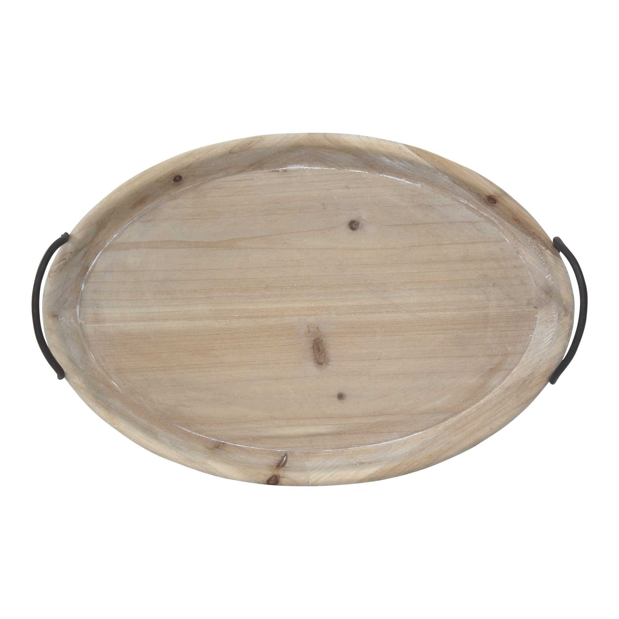 18" X 3.54" X 12.01" Natural Wood Metal Oval Tray - Walmart.com ...