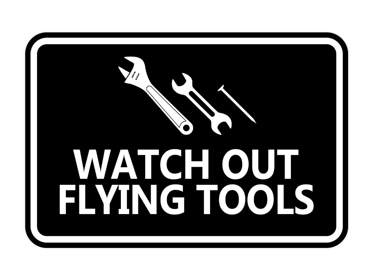 Signs ByLITA Classic Framed Watch Out Flying Tools Sign (Black) - Large ...