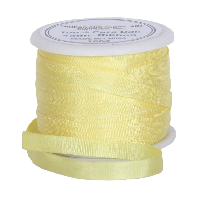100% Pure Silk Ribbon by Threadart - 4mm Yellow - No. 65 - 3 Sizes - 50 ...