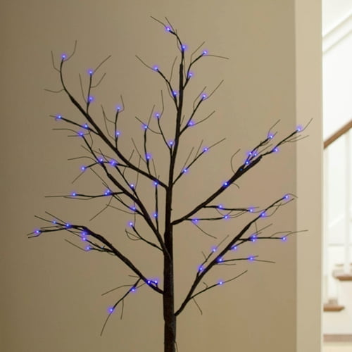 Halloween Lights Lighted LED Tree 6 ft Black Glitter 72 UL Electric ...