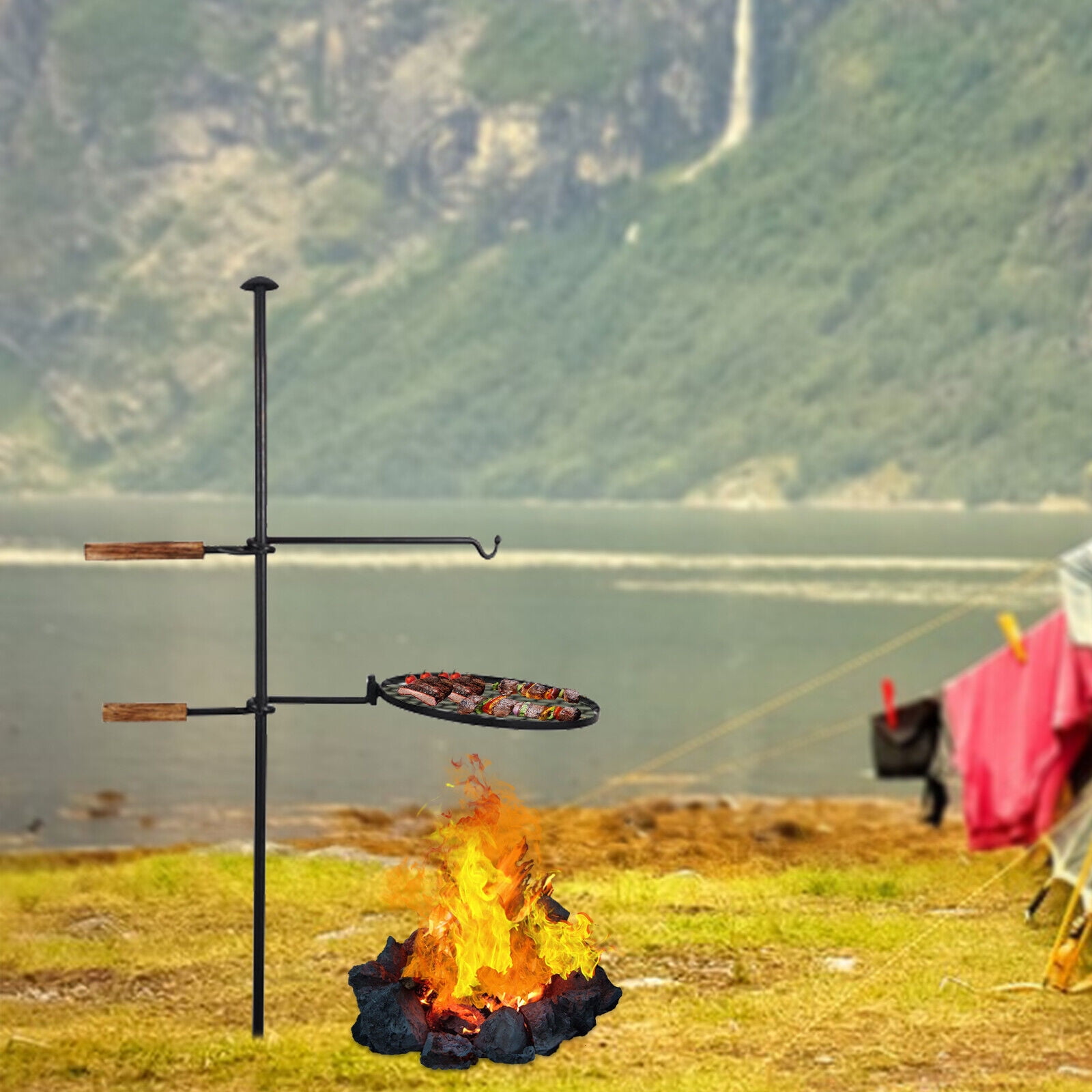 2 in1 Adjustable Fire Pit Grill Outdoor Swivel Camping Grill Charcoal ...