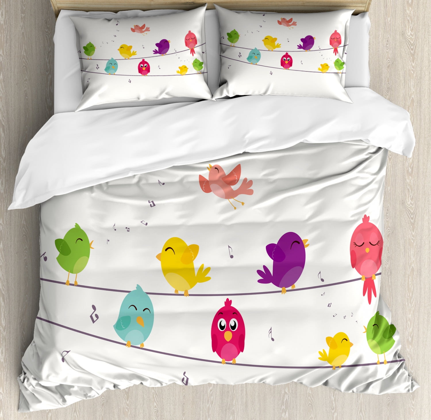 Bird on a Wire Duvet Cover Set King Size, Singing Cartoon Winged ...