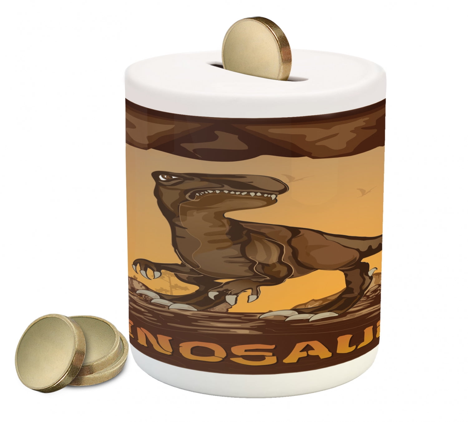 Fantasy Piggy Bank, Giant Dinosaur on Cliffs Cave Wild Fossil Jurassic ...