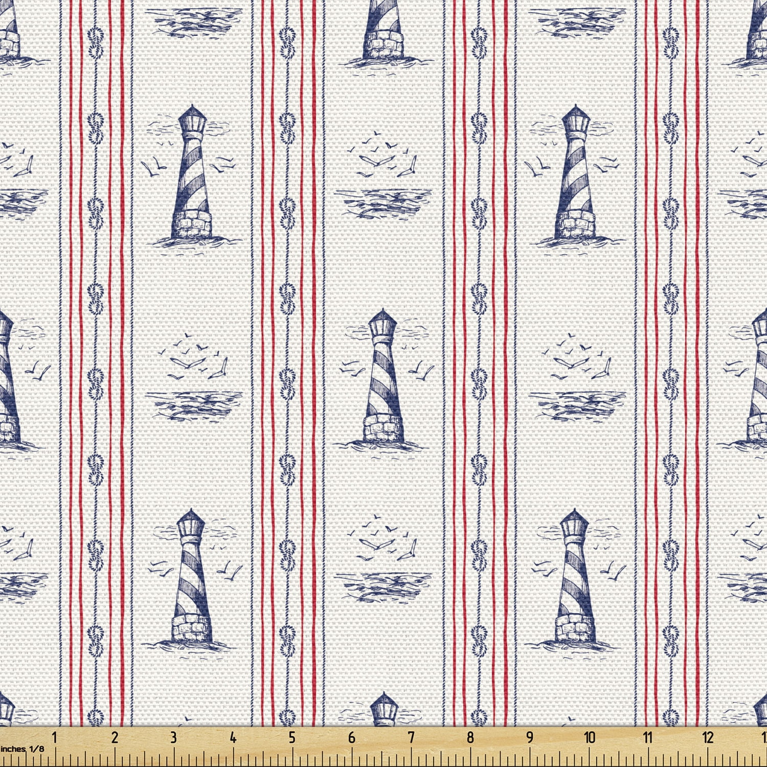 Nautical Blue Fabric by the Yard, Vintage Marine Themed Pattern of ...