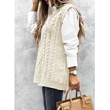 DOKOTOO Women's Beige Cable Knit Sweater Vest Solid Color Trendy ...