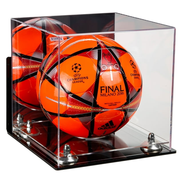 Deluxe Acrylic Soccer Ball Display Case with Mirror, Wall Mount, Silver ...