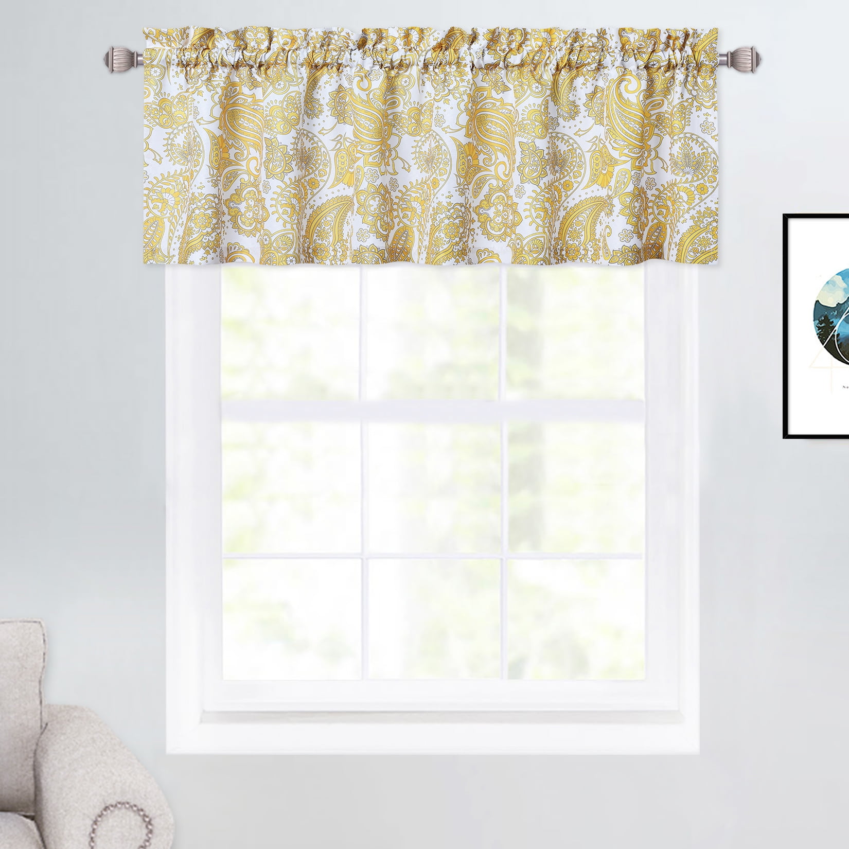 Haperlare Kitchen Valance Curtain 54"W x 15"L Vintage Paisley Floral ...