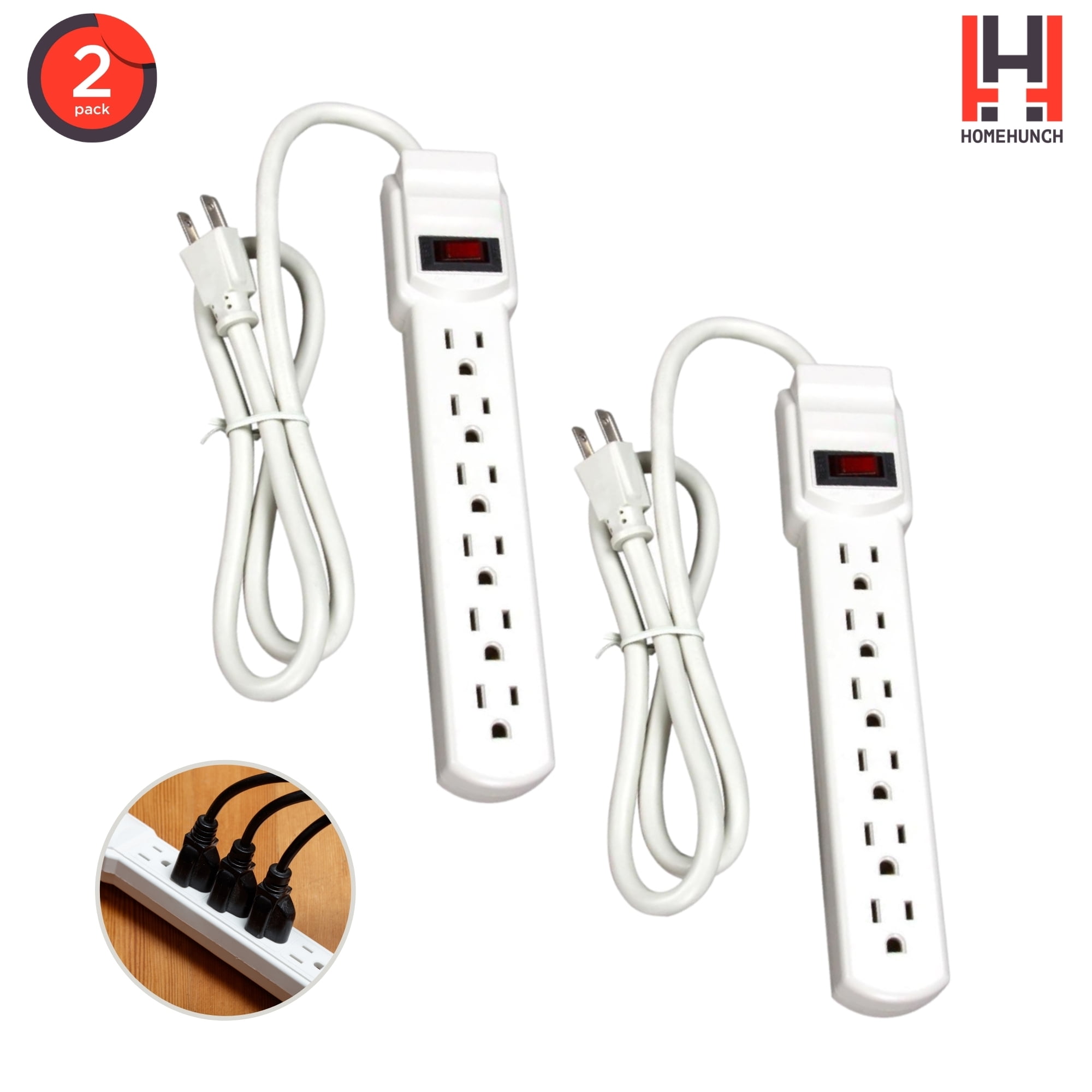 HomeHunch 6-Outlet Power Strip 2 Pack Set Integrated Circuit Breaker ...