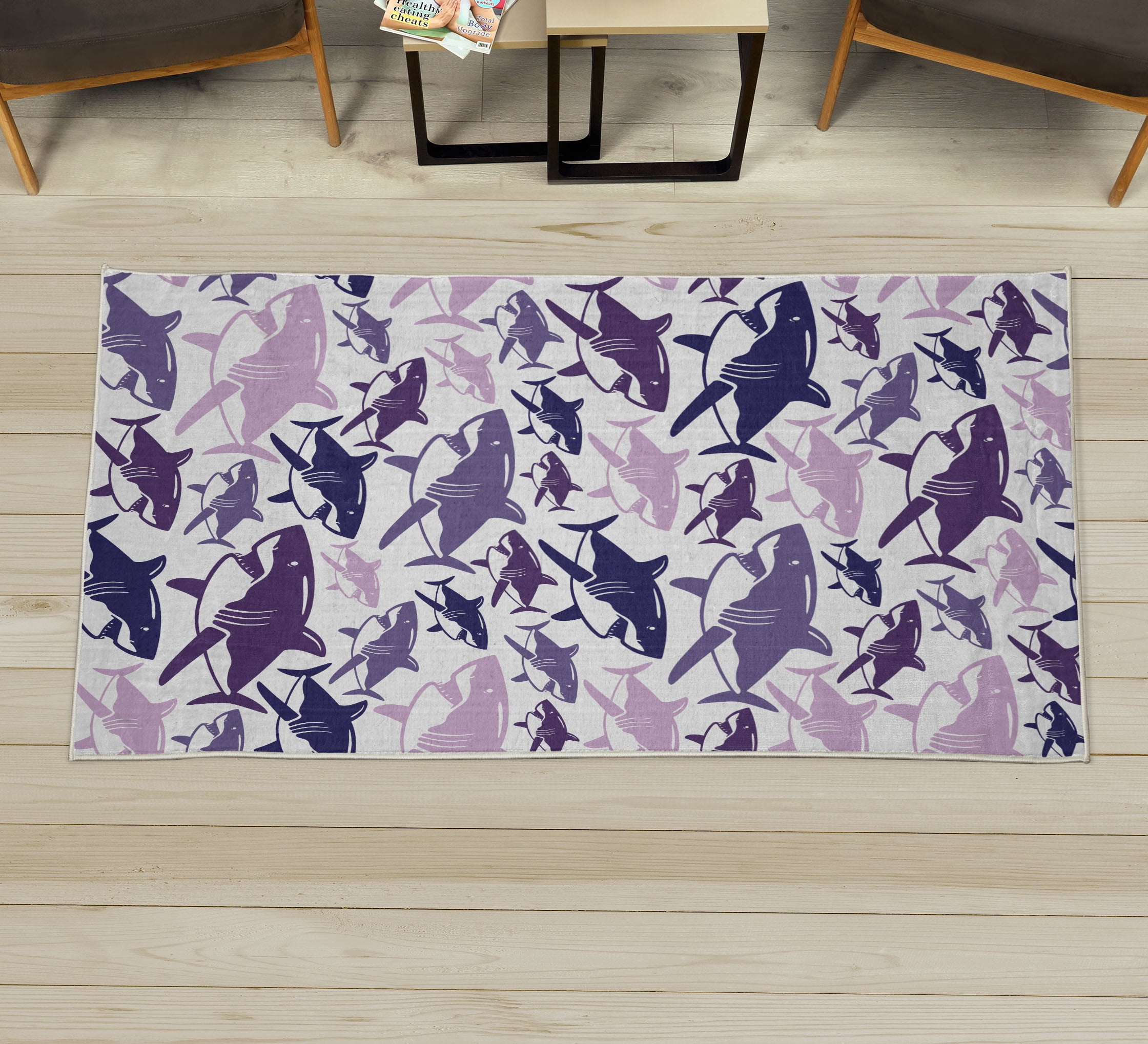 Shark Decorative Rug, Colorful Underwater Fish Pattern Masters Survival ...