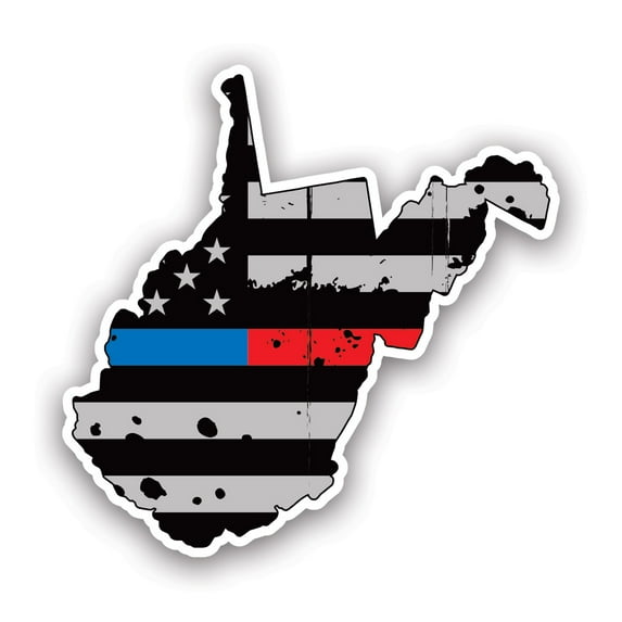 Distressed Thin Blue Red Line West Virginia State Shaped Subdued US ...
