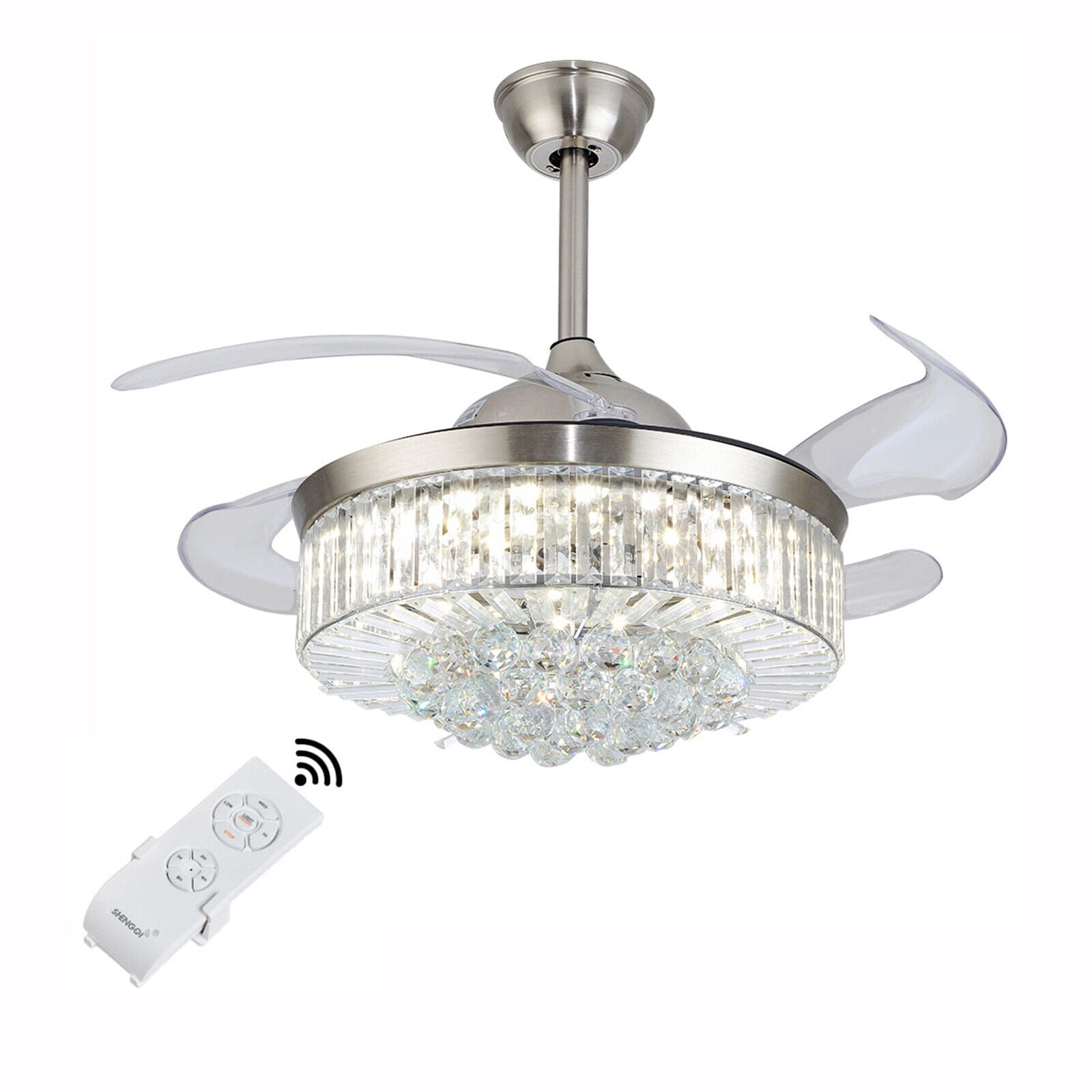 36" Crystal Chandelier Ceiling Fan LED Light Fandelier 3 Color w/Remote ...