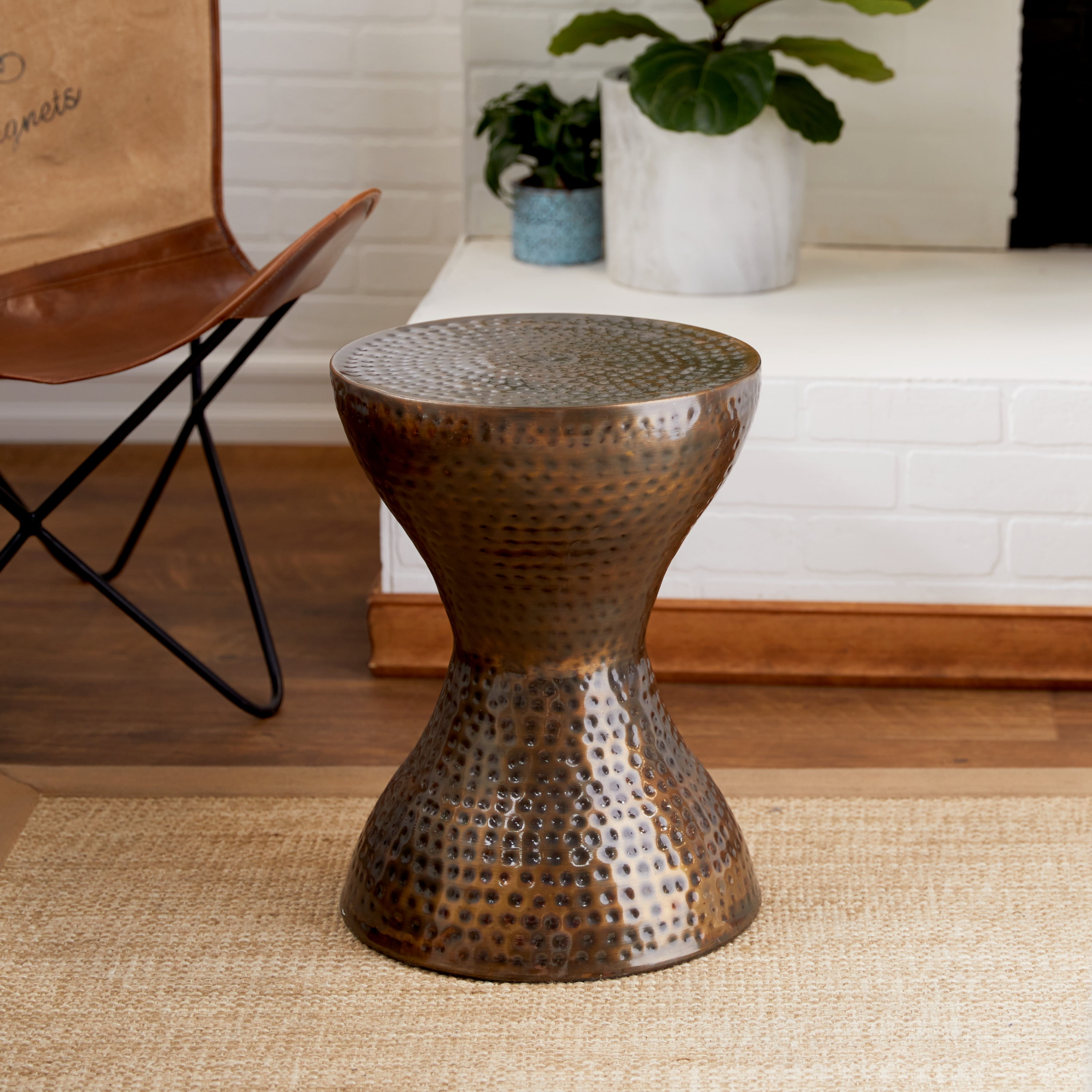 DecMode 14" x 19" Bronze Metal Hammered Accent Table with Hourglass Shape, 1-Piece - Walmart.com