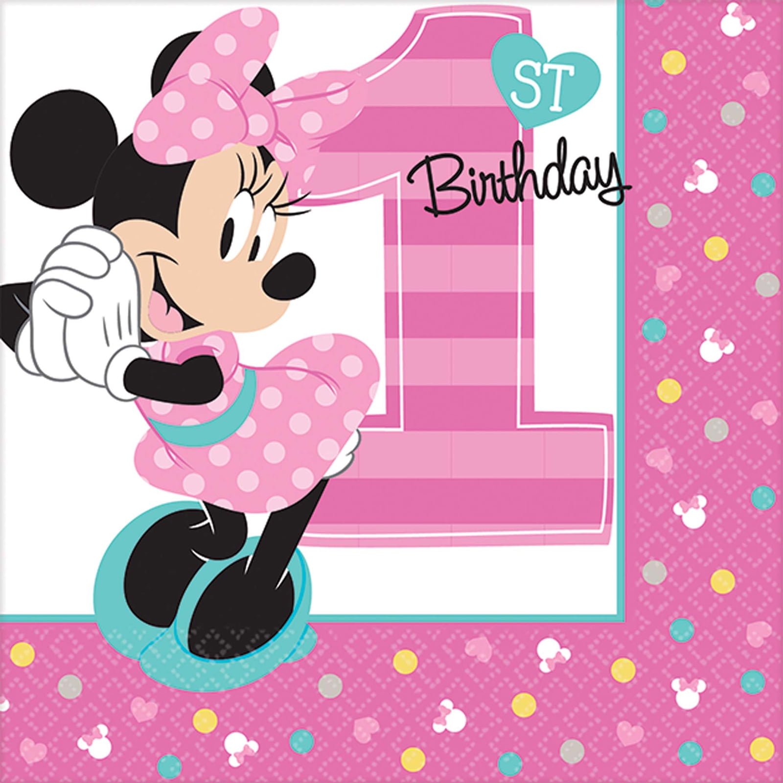 Disney Minnie Mouse 1st Birthday Beverage Napkins (16 Count) - Walmart.com