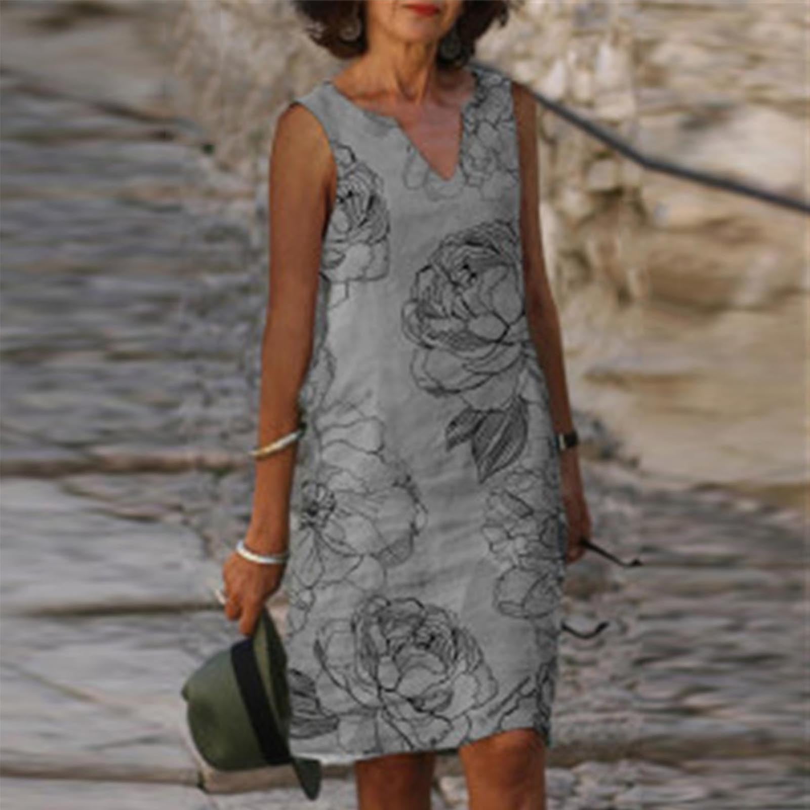 Click here for Cehvom Sleeveless Womens V-Neck Printed Loose Dres... prices