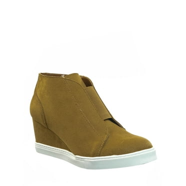 Peggy-44 Women's Glitter Metallic Lace Up Low Top Low Wedge Fashion ...