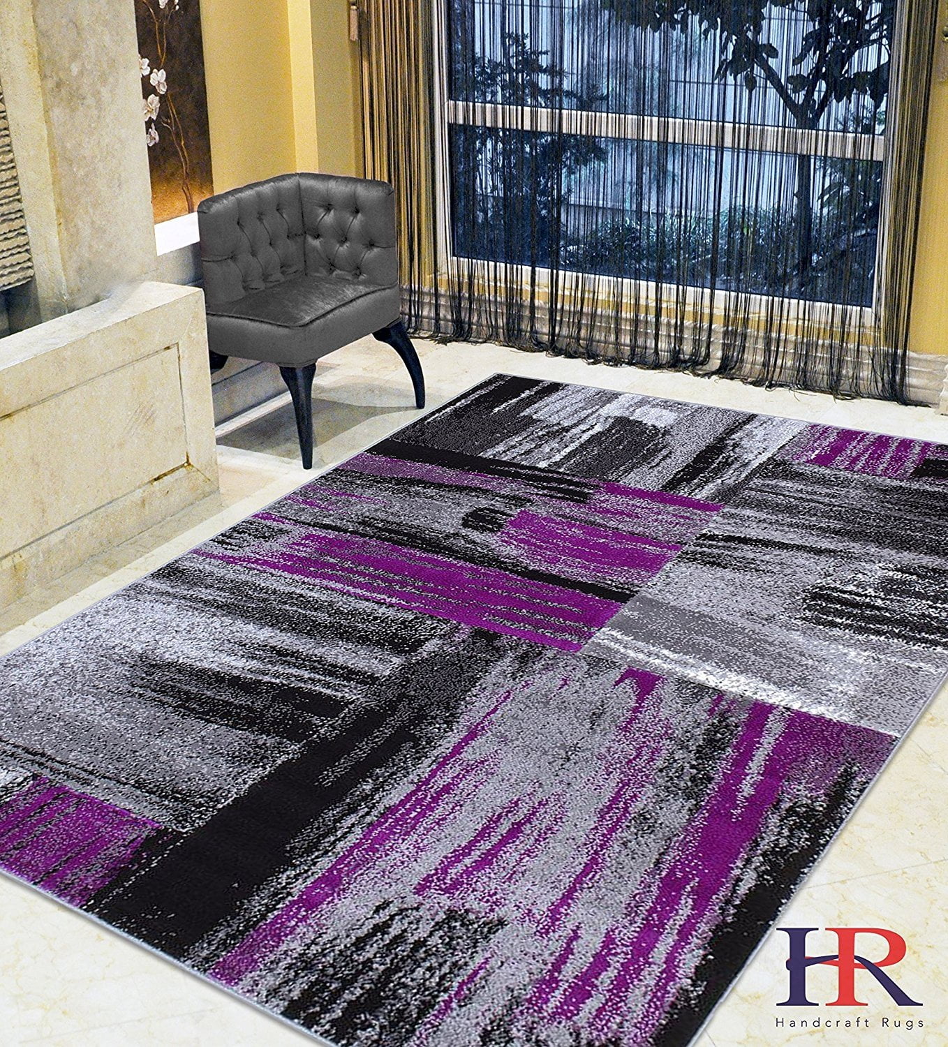 Purple/Grey/ Silver/Black/ Abstract Contemporary Modern Design Mixed ...