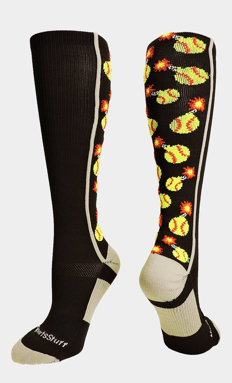 MadSportsStuff Softball Bomber Over the Calf Socks (Black/Graphite ...
