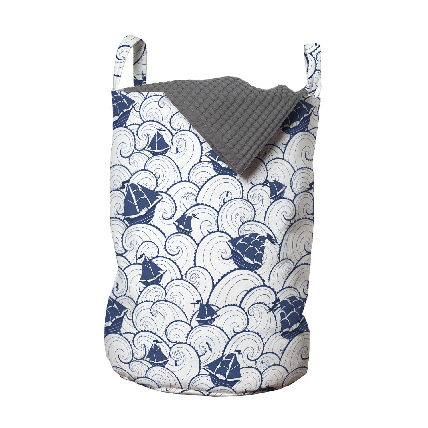 Nautical Laundry Bag, Ship on Marine Spiral Waves Cruising Boat on ...