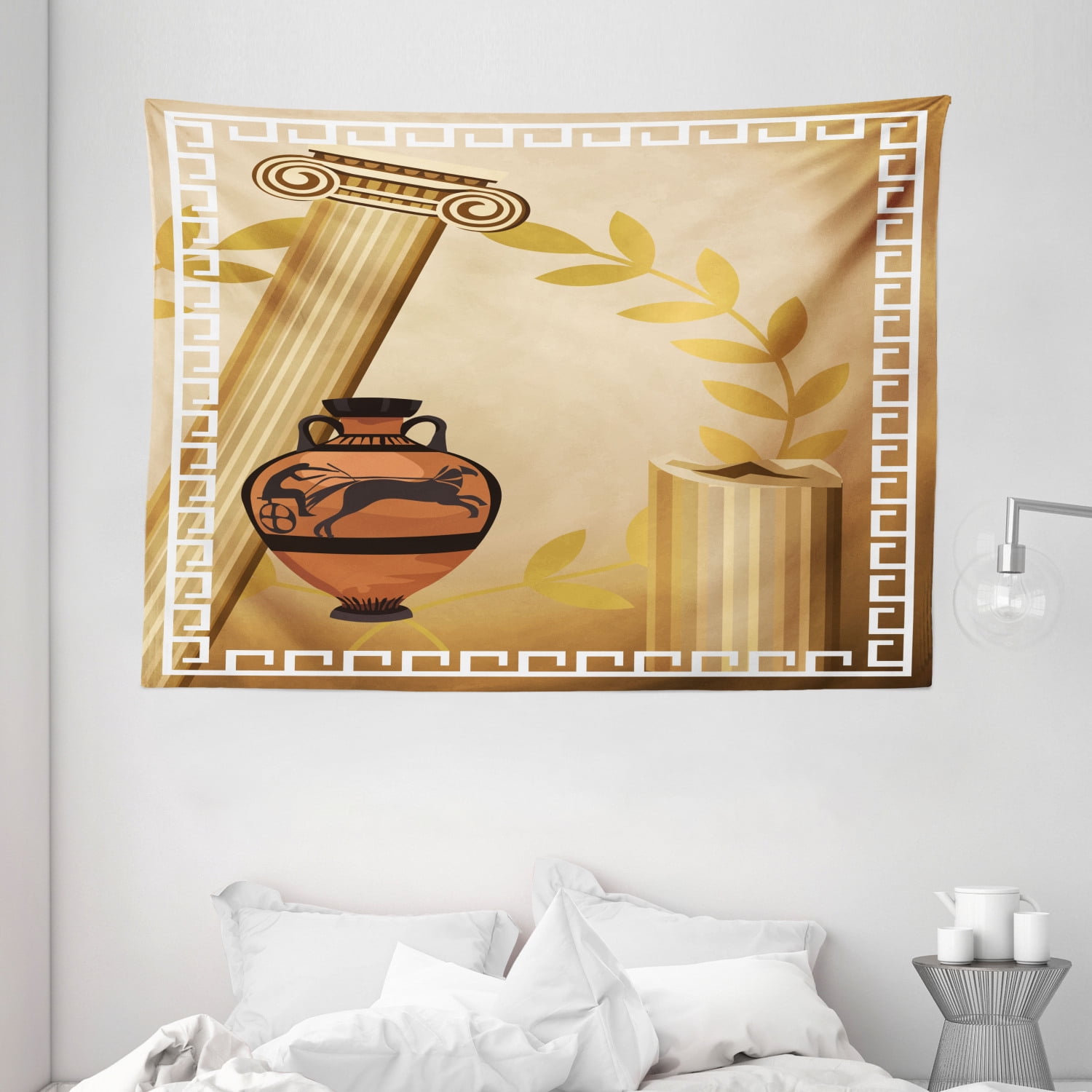 Toga Party Tapestry, Antique Greek Columns Vase Olive Branch Hellenic ...