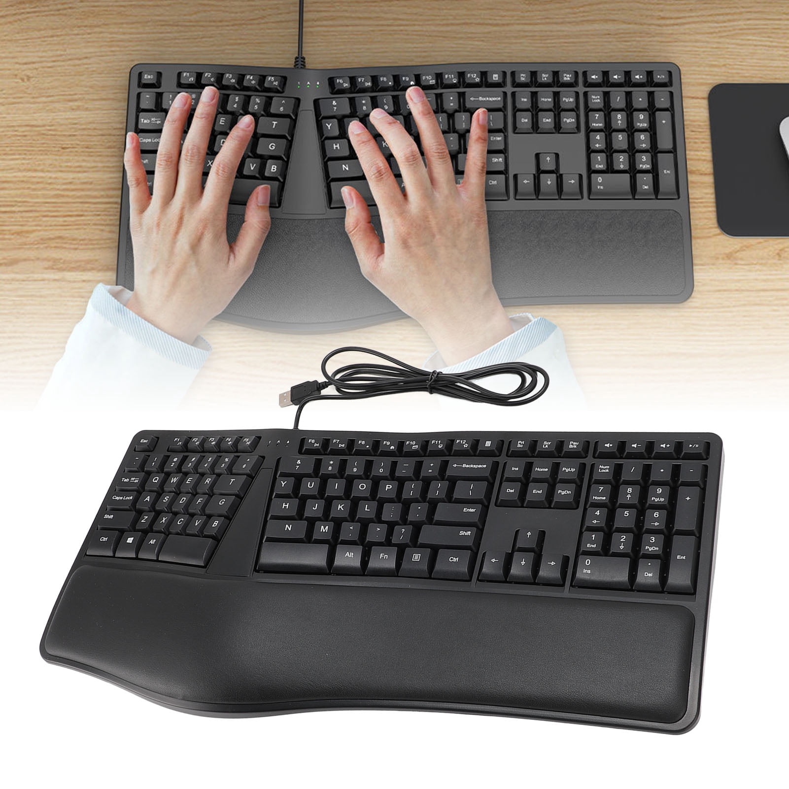 Teclado dividido ergonómico, indicador liderado de teclado con cable ...