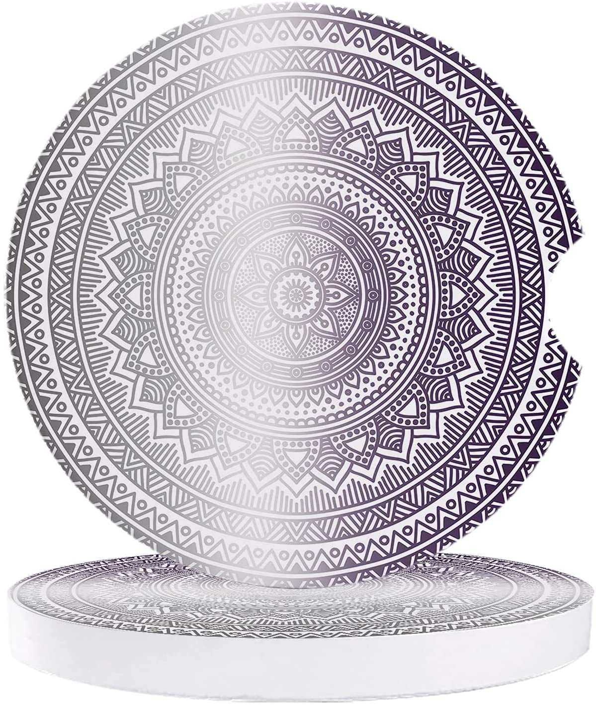 FMSHPON Purple and Grey Mandala Gradient Art Set of 6 Car Coaster for ...