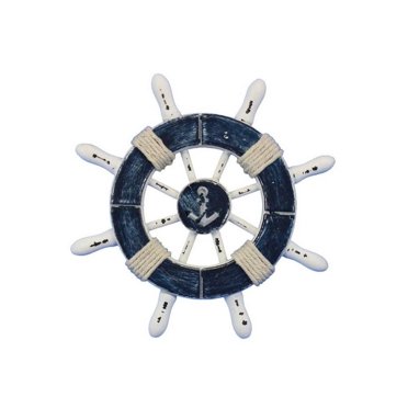 DecMode Blue Wood Ship Wheel Sail Boat Wall Decor with Distressing ...