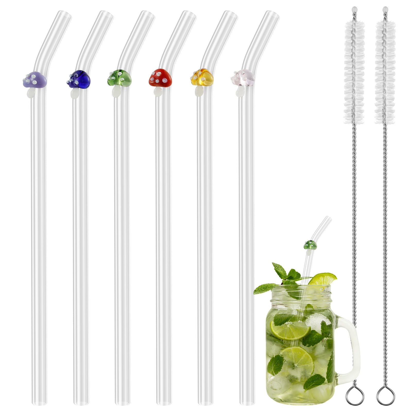 Pluokvzr 5/6Pcs Reusable Drinking Straws Clear Glass Drinking Staws ...