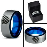 Tungsten Racing Flag Band Ring 8mm Men Women Comfort Fit Blue Flat Cut ...