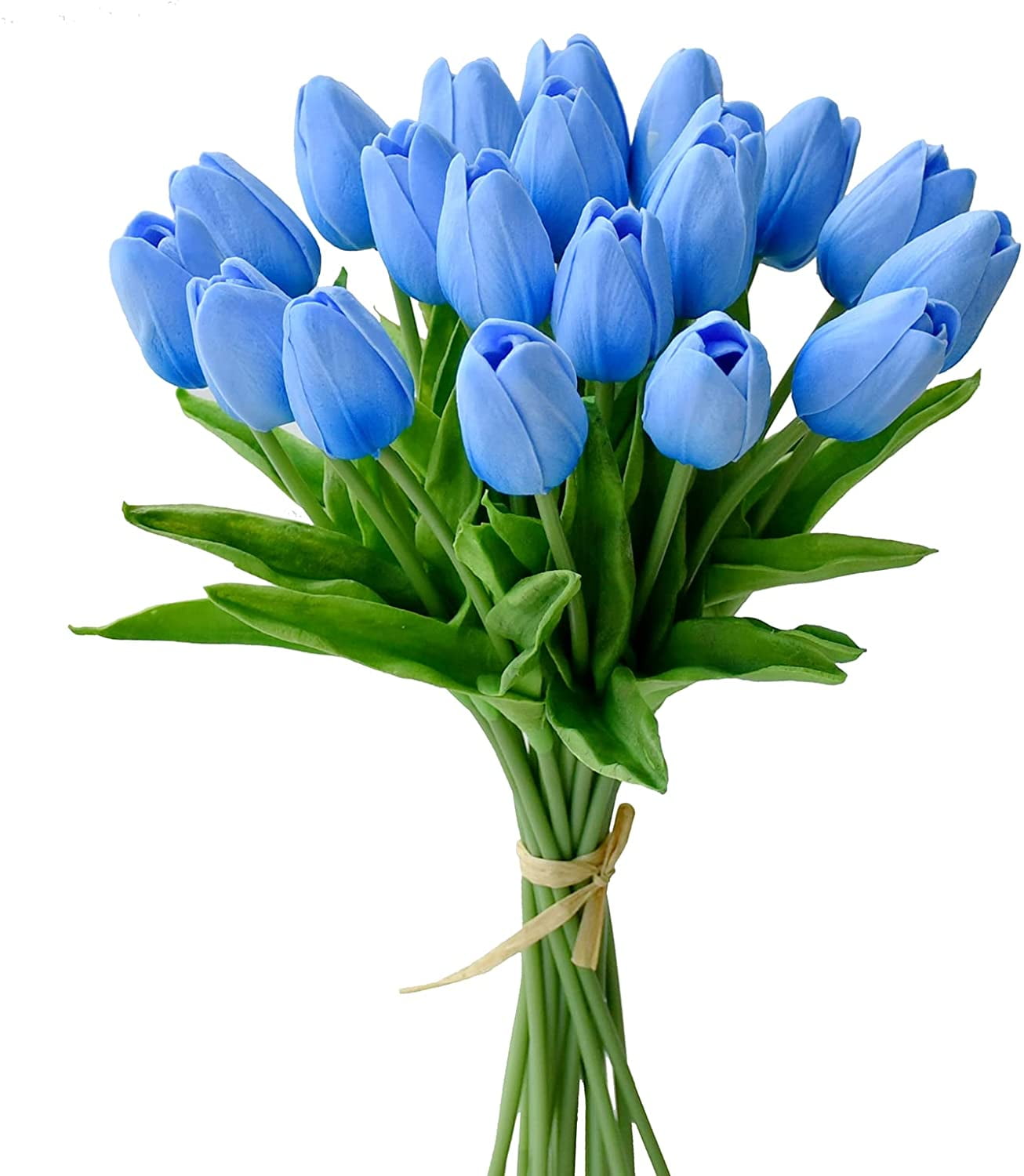 20pcs Light Blue Artificial Tulip Silk Flowers 13.5" for Home Kitchen ...