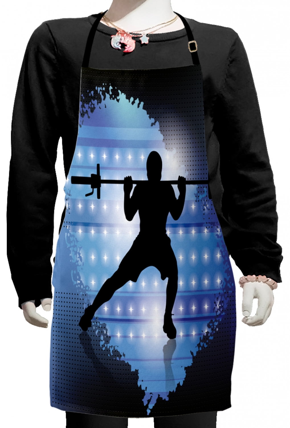 Fitness Kids Apron, Silhouette of Weightlifter on Abstract Backdrop ...
