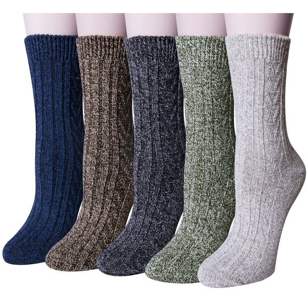 Loritta 5 Pairs Warm Wool Socks for Women, Thick Knit Thermal Crew ...