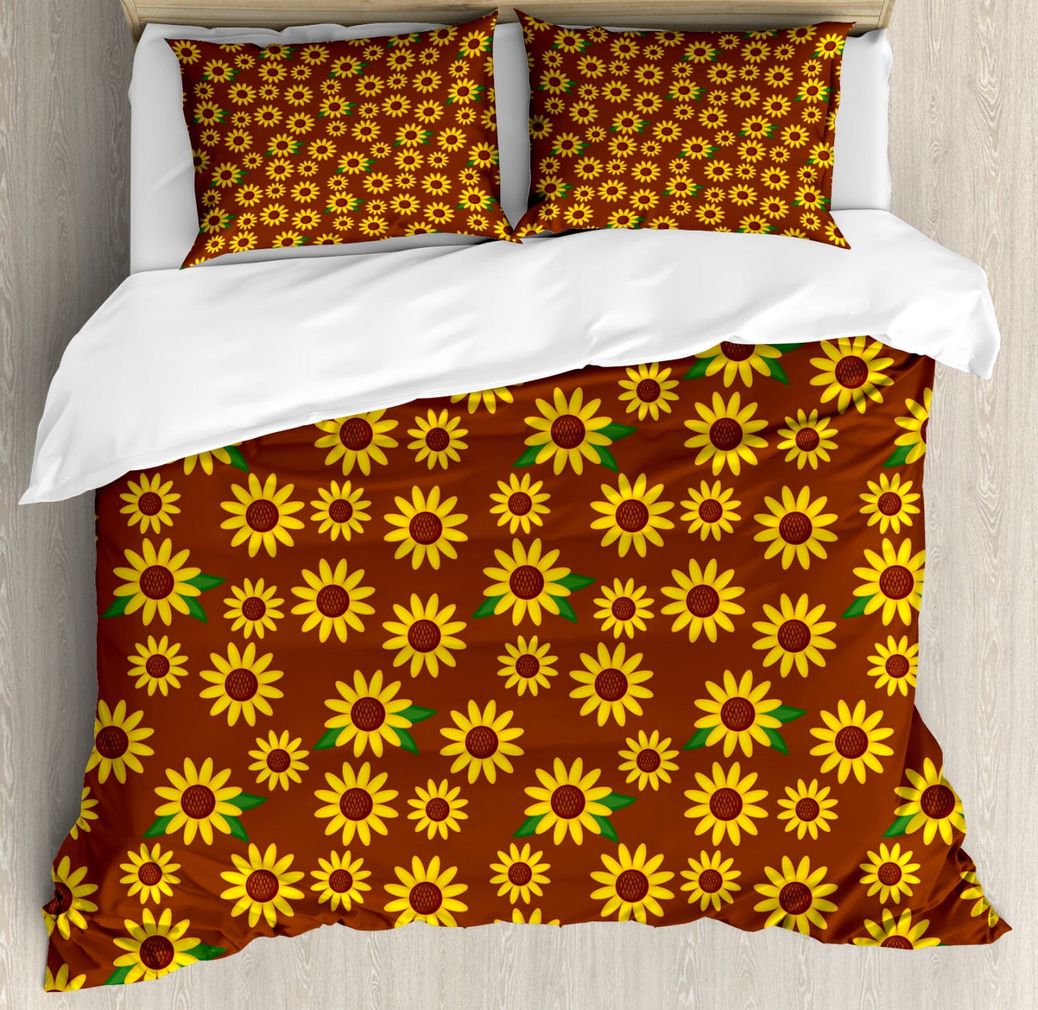 Sunflower Duvet Cover Set Queen Size, Cartoon Blossoms Lively Petals ...