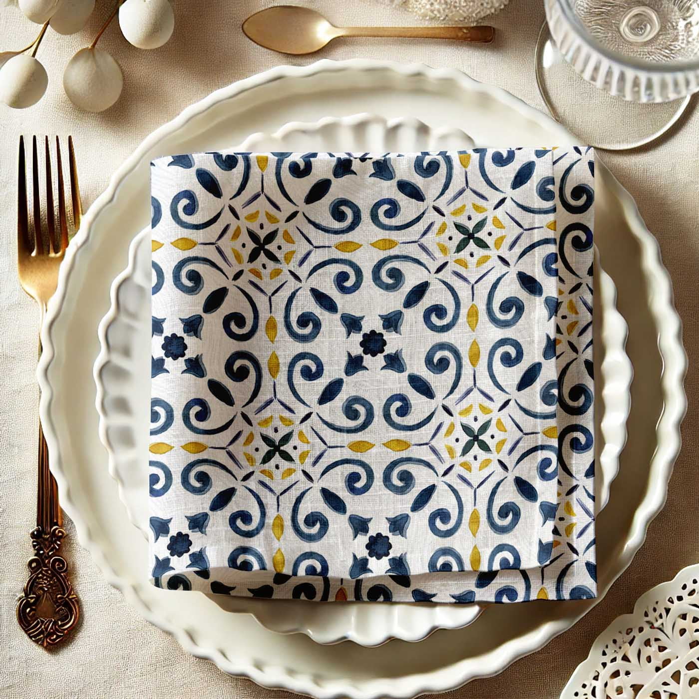 Click here for Vargottam Blue Geometric Print Cotton Muslin Napki... prices