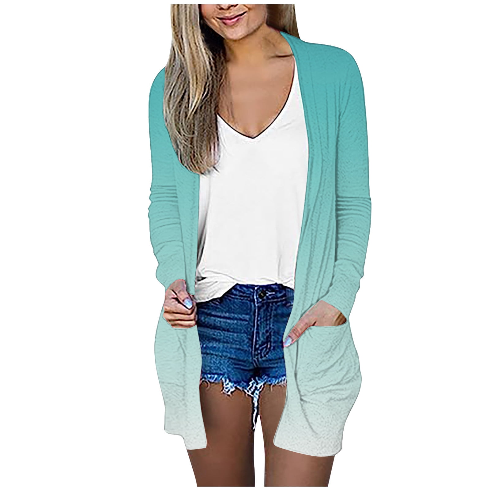 ZQGJB Lightweight Cardigans for Women Casual Tie Dye Gradient Printed ...