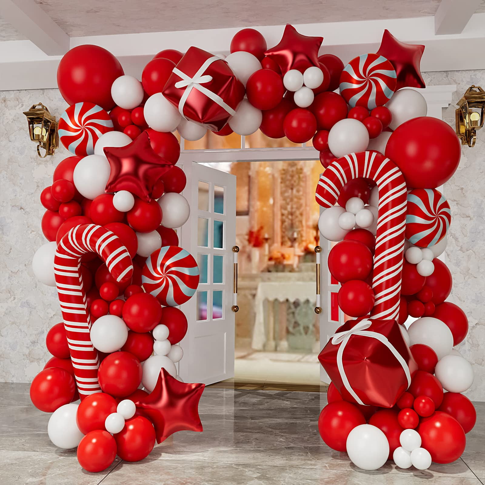 Christmas Balloon Arch Set With Banner Colorful Latex Aluminum Film ...