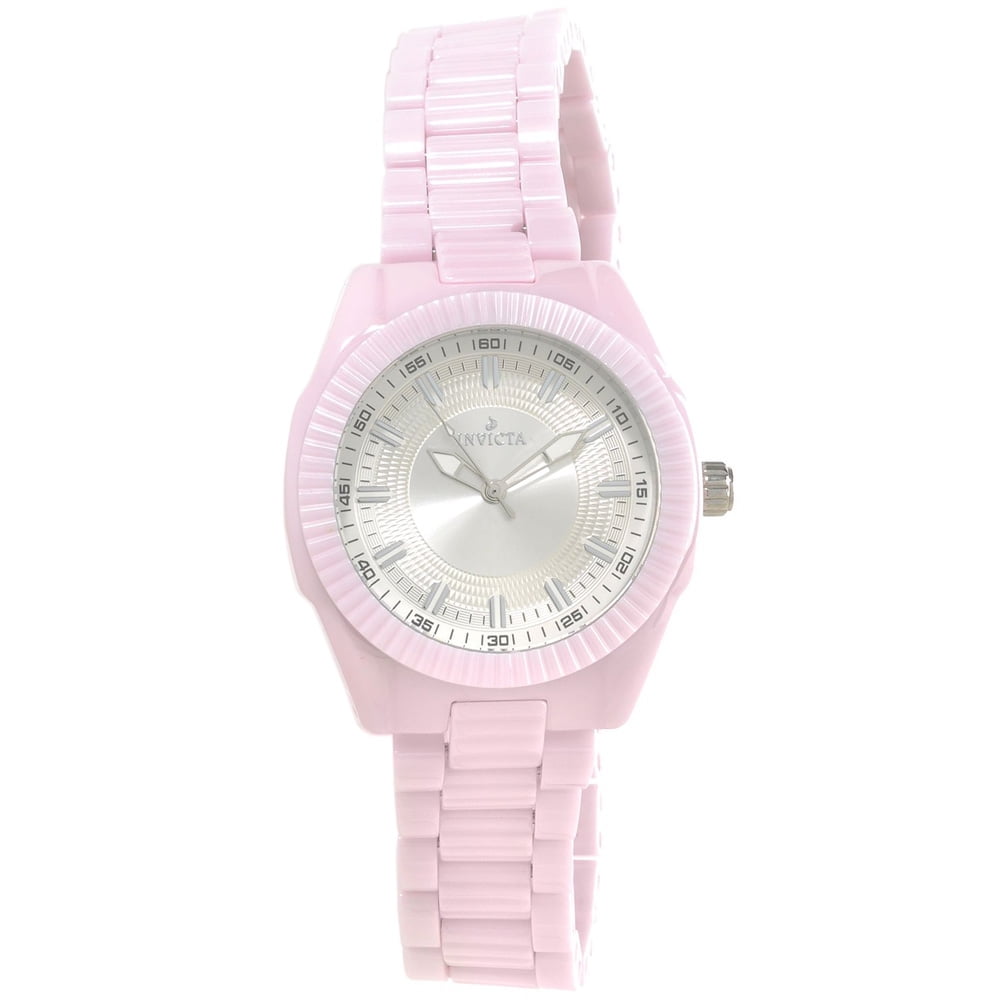 Invicta Women's 15317 Silver Dial Pink Ceramic Bracelet Quartz Watch ...