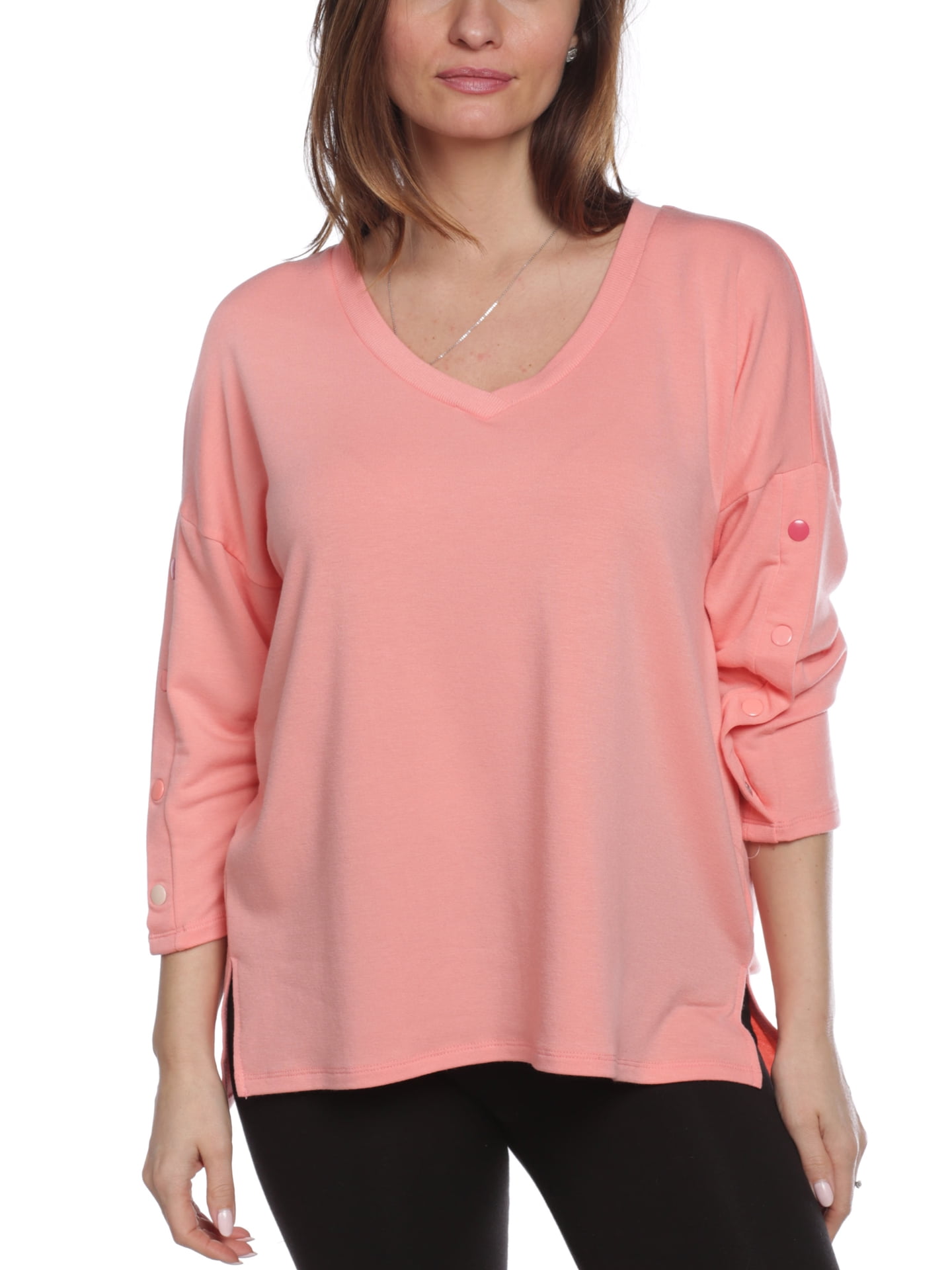 Cable Gauge Cable Gauge Women s V Neck Shoulder Snap Top Apricot cable-gauge-cable-gauge-women-s-v-neck-shoulder-snap-top-apricot