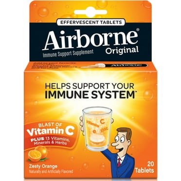 Airborne Zesty Orange Effervescent Tablets,1000mg of Vitamin C - Immune ...