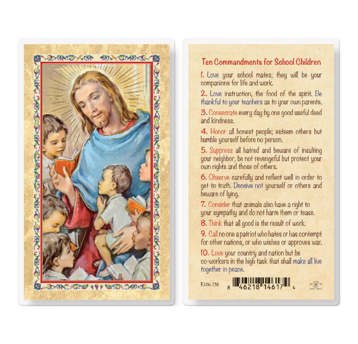 Ten Commandments - School Kids Catholic Prayer Holy Card with Prayer on ...