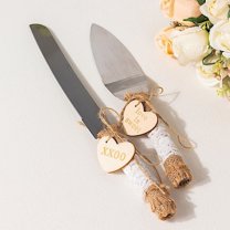 Balsa Circle Silver Wedding Cake Knife and Server Set, Jute Lace ...