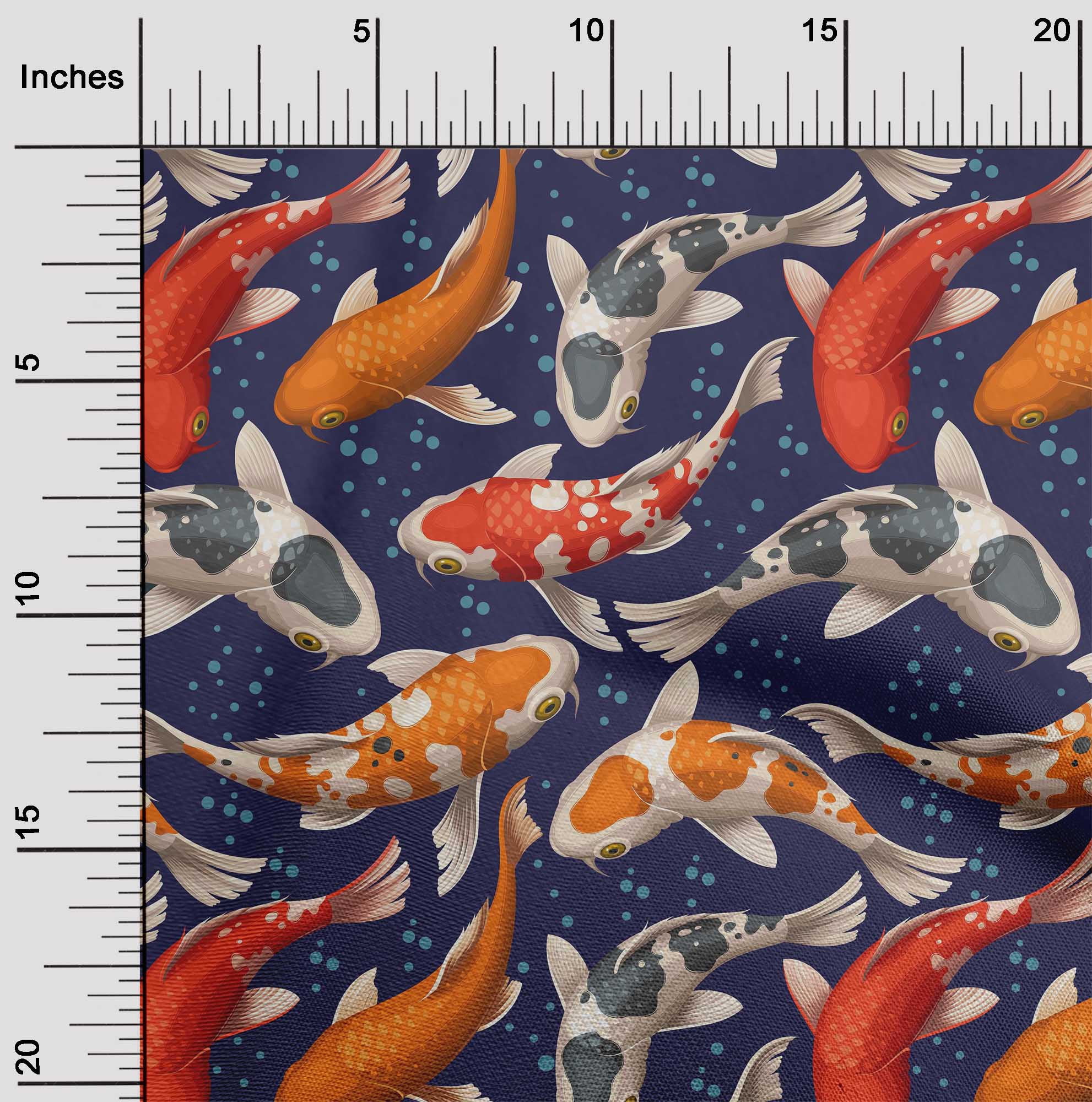 oneOone Cotton Poplin Navy Blue Fabric Bubbles & Koi Fish Ocean Fabric ...