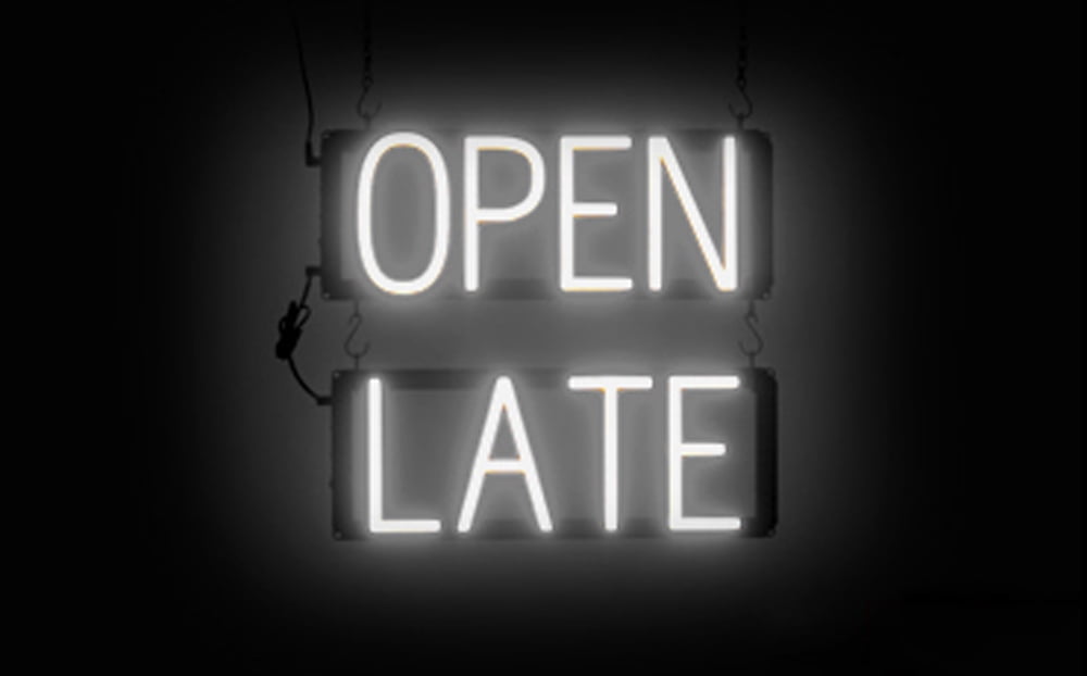 SpellBrite OPEN LATE LED Sign for Business. 17.0" x 15.0" White OPEN ...