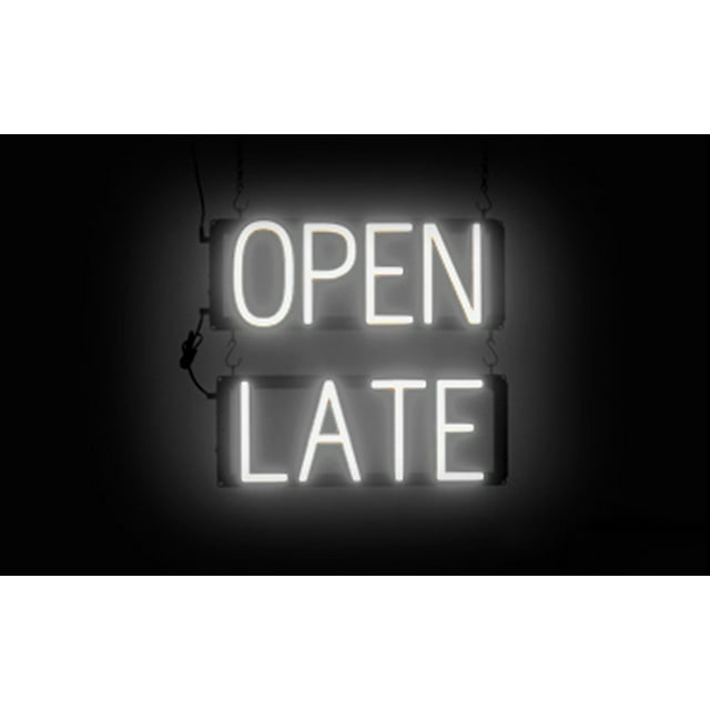 SpellBrite OPEN LATE LED Sign for Business. 17.0" x 15.0" White OPEN ...